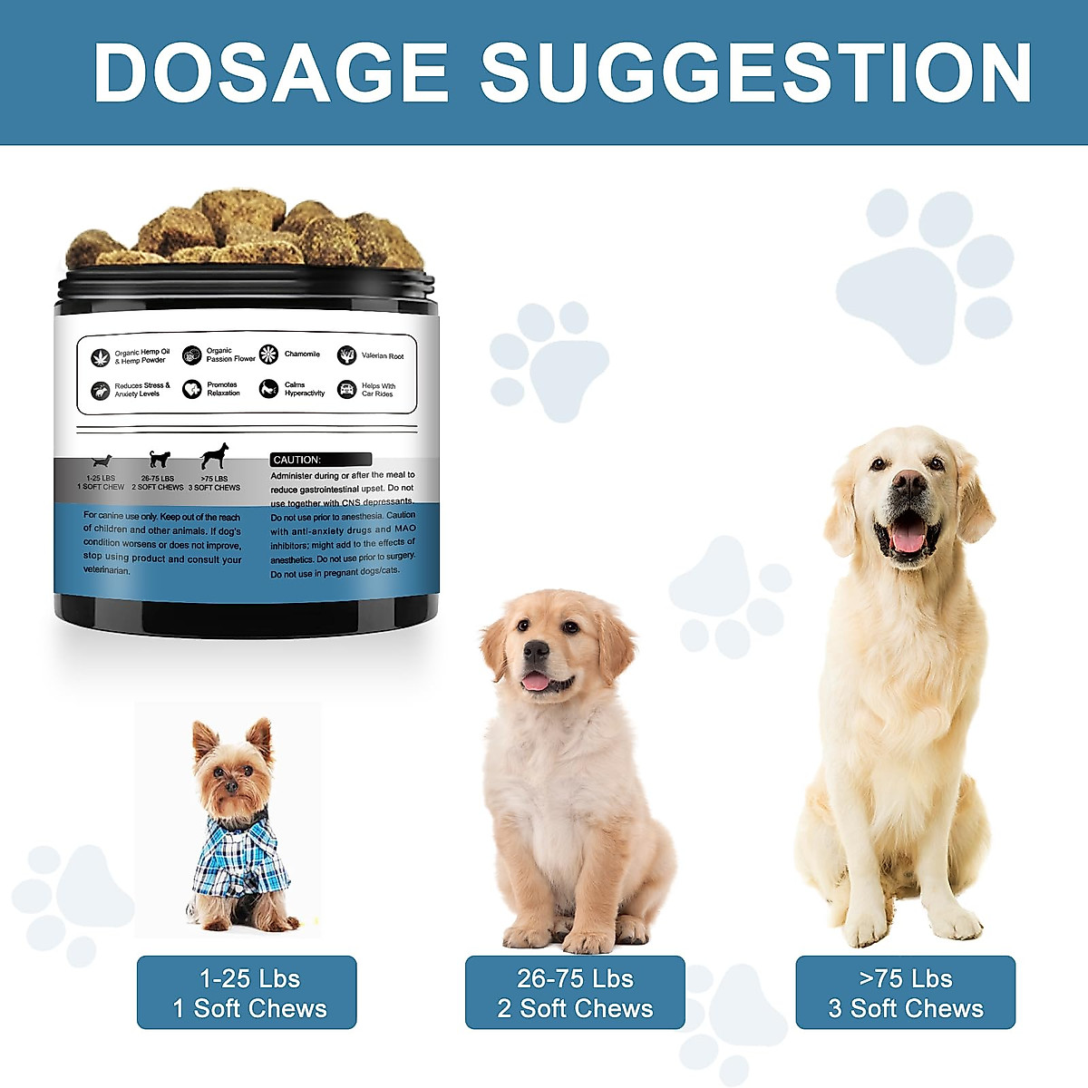 Dogs Calming Chews, Dog Treats Anti Anxiety Relief Dog Chill Pill Bites, Hemp Calm Care, Fireworks Travel Sleep Aggression Separation Pain Ease, Dog Anxiety Grooming Pets Supplements Relaxer Calm Aid