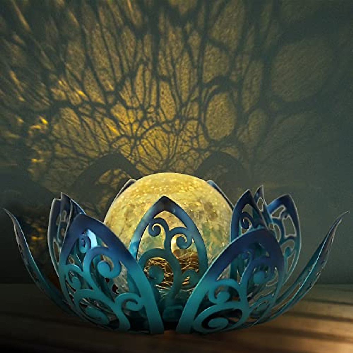 Afirst Solar Lights Outdoor, Lotus Lamp Garden Decor Metal Crackle Glass Solar Lantern Decorative Waterproof Tabletop Landscape Path Light LED Table Light for Patio,Lawn,Walkway,Tabletop,Pathway