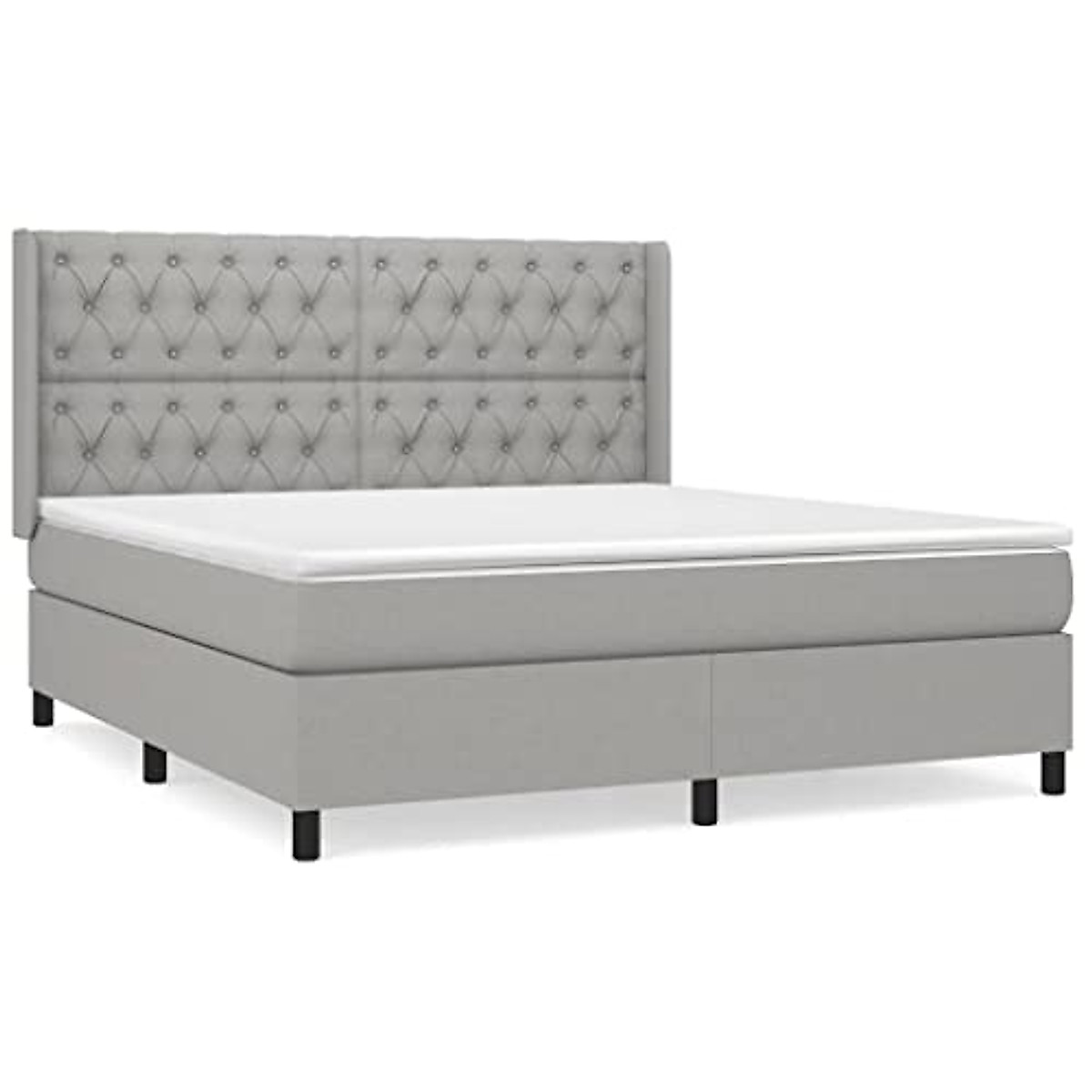 loibinfen Queen Fabric Box Spring Bed with Mattress Set,Included 1 x Bed Frame/1 x Headboard with Ears-A/1 x Mattress/1 x Mattress Topper, Light Gray with Black Legs(Style F)