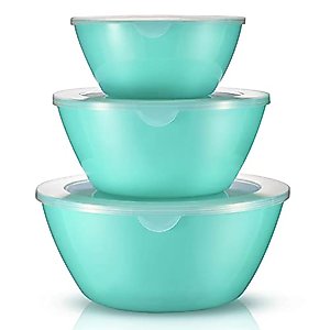 Wehome Mixing Bowls with Lids Set，Plastic Mixing Bowls for Kitchen Preparing，Serving and Storing，Set of 3-Includes 3 Bowls and 3 Lids，BPA-FREE Neat Nesting Bowls with Sealing Lids (Aqua)
