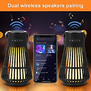 Outdoor Bluetooth Flame Speaker, LED Flickering Flame Effect Speaker with Torch Light, Portable Waterproof Wireless Speaker with Wall Mounted Hook&S Hook&Stake for Camping, Deck, Patio