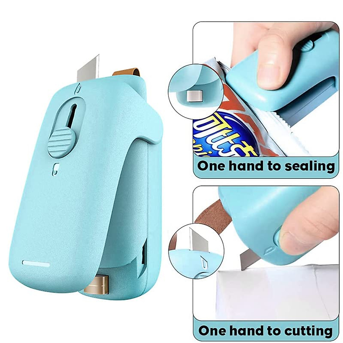 Aphrobeauty Mini Bag Sealer, 2 in 1 Heat Sealer and Cutter with Lanyard, Portable Bag Resealer Machine for Plastic Bags Food Storage Snacks Freshness (2xAA Batteries Included)-Green