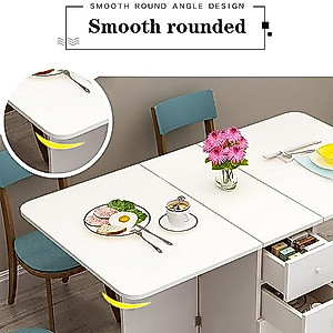 BytugI Drop Leaf Table, Movable Folding Dining Table, Multifunctional Extendable Kitchen Table, Round Edge, Storage with Drawer, for Dining Room, Kitchen (Black)(Color:Logs)