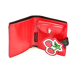Cherry Stripe Print Bifold Punk Rockabilly Wallet Black Pink & Red (Red)