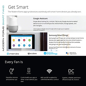 Slim Smart Indoor and Outdoor 3-Blade Flush Mount Ceiling Fan 52in Brushed Aluminum with 3000K LED Light Kit and Remote Control works with Alexa, Google Assistant, Samsung Things, and iOS or Android App