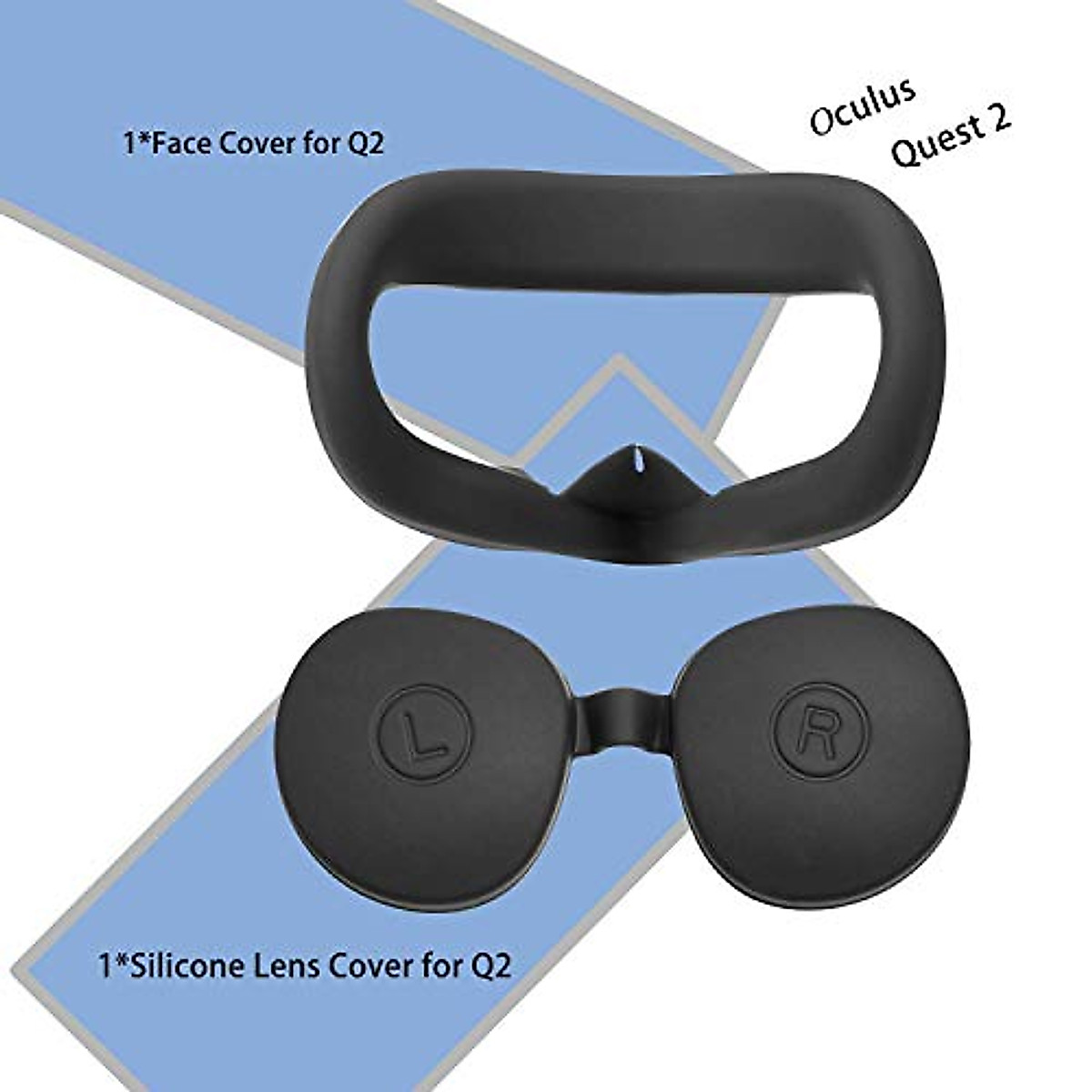 Devansi VR Silicone Face Cover with Lens Cover for Oculus Quest 2 Sweat-Proof Face Pad Eye Pad Washable Face Cushion Light-Proof (Black)