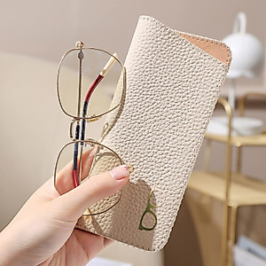 K Luxury Women's Eyeglass Case Leather Soft Holder Pocket Cases Slim Travel Pouch for Sunglasses Eyeglasses Readers (Beige)