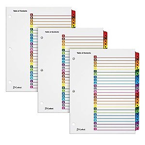 Cardinal A-Z Tab Dividers for 3 Ring Binders, Customizable Table of Contents Page with Multicolor A-Z Tabs, 3 Sets (63218)