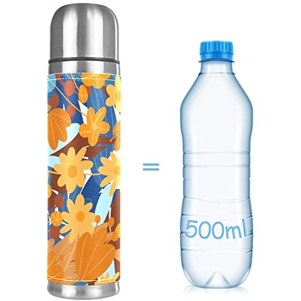 Stainless Steel Leather Vacuum Insulated Mug Flower Thermos Water Bottle for Hot and Cold Drinks Kids Adults 16 Oz
