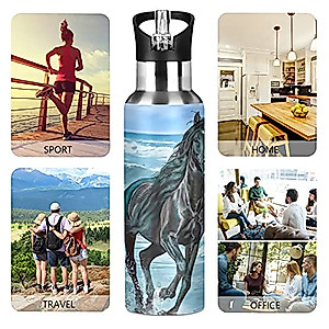 xigua Horse Water Bottle Stainless Steel Vacuum Insulated Water Bottle Standard Mouth Wide Handle Bottle with Straw Lid for Sports School Gym Outdoor,20 oz.