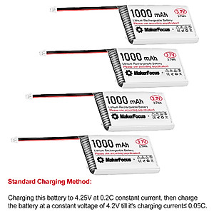 MakerFocus 4pcs 3.7V Lithium Rechargeable Battery JST1.25 Connector 2pin, 952540 3.7V 1000mAh Battery with Protection Board and Insulated Rubber Tape Compatible with ESP32 Development Board