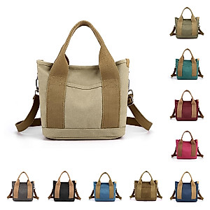 XLXLbb Small Satchel Bag Stylish Mini Tote Shoulder Handbag Canvas Hobo Bag for Women Zipper Organizer Pockets Beautiful color Canvas Tote Crossbody Bags(Khaki)