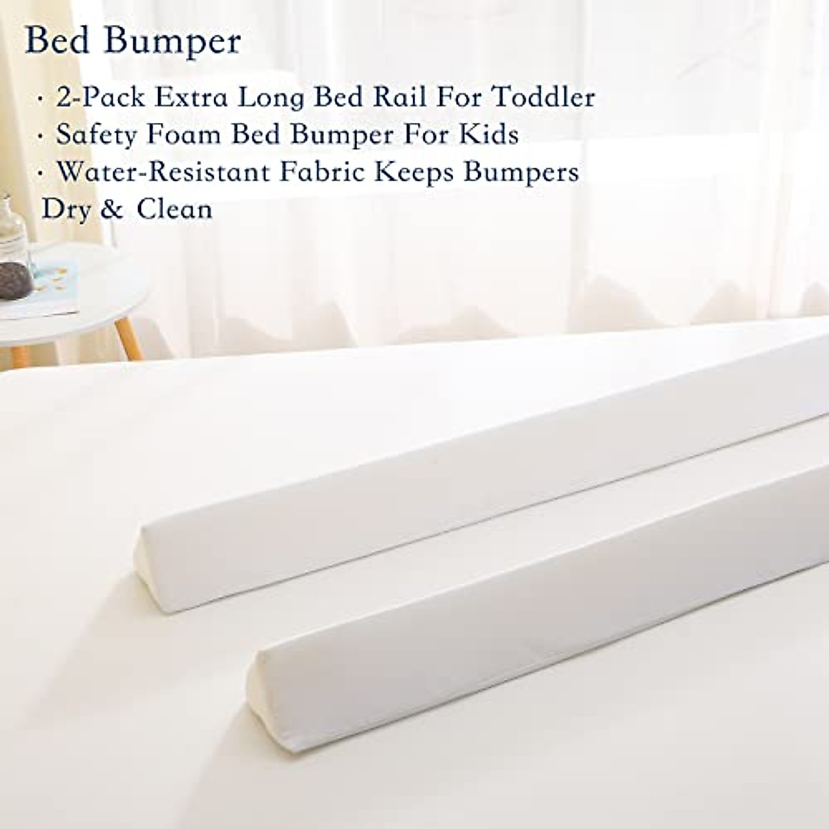 Truwelby Bed Bumpers for Toddlers [2-Pack] 56" Foam Safety Bed Rail for Kids Toddlers Bed Bumper with Water-Resistant, Non-Slip and Washable Cover fits Twin, Full, Queen, King Beds