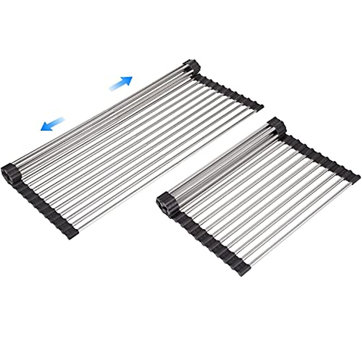 ARAINY Large Telescopic Drain Rack Roll Up Dishes Drying Rack Expandable Kitchen Sink Rack Over The Sink Dish Drying Rack SUS304 Stainless Steel Dish Rack (21.25''x12.79'')