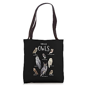 Types of Owls Shirt Educational Cute Owl Lover Tote Bag