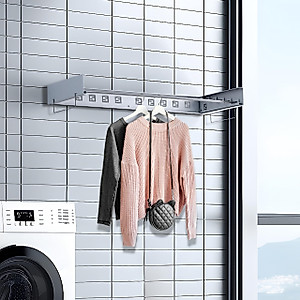 GOOUQA Clothes Drying Rack Collapsible Wall Mounted, 31.5" Wide Space Saving Retractable Drying Rack Laundry Clothing with Wall Template, 13.2 Linear Ft, 60 lb Capacity, White