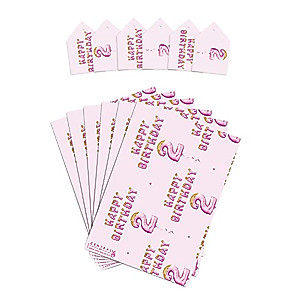 CENTRAL 23 Pink Wrapping Paper - 6 Sheets Wrapping Paper for Girls - 2 Years Old - Happy Birthday Wrapping Paper - Age Two - Comes With Stickers - Recyclable