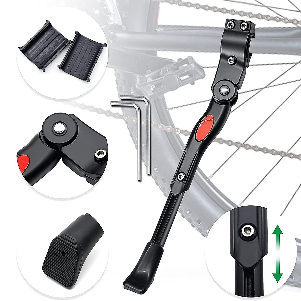 MXDJ 2Pcs Bike Kickstand, Adjustable Bike Stand, Universal Aluminum Alloy Bike Side Kickstand Heavy Duty Bicycle Stand Support for Mountain Bike, Road Bike, Kids Bike, Folding Bike