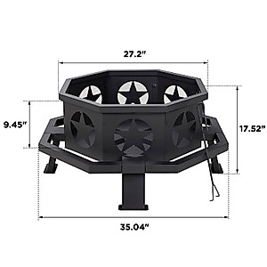 fissfire 35 inch Fire Pit, Outdoor Wood Burning Fire Pit Octagonal Heavy Duty Firepit for Camping, Backyard, Patio, Black