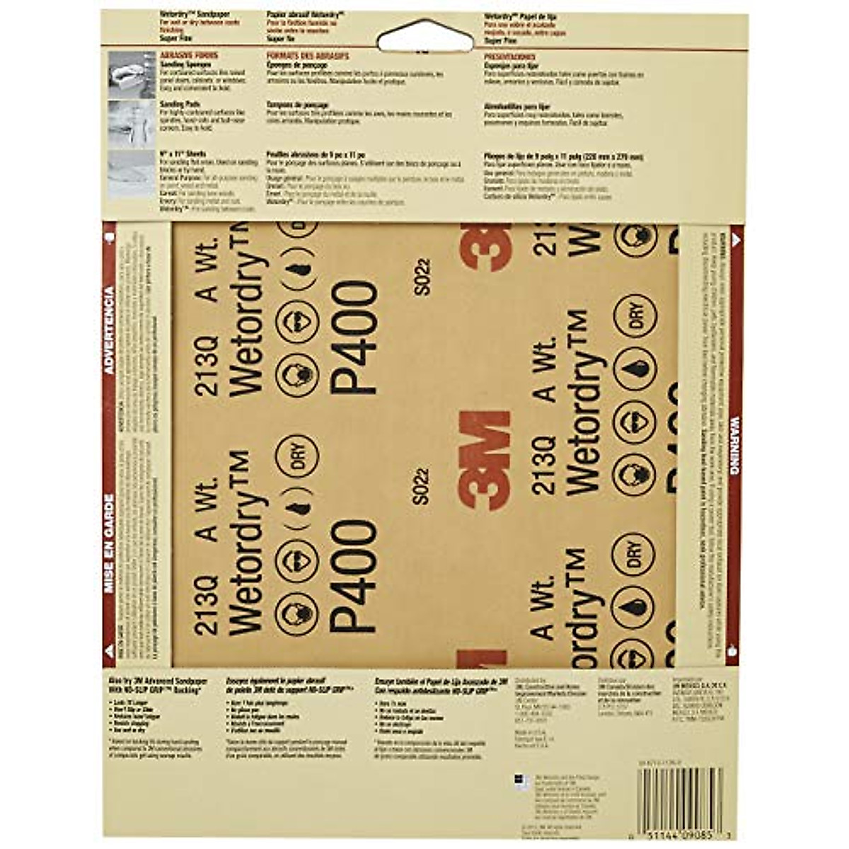 3M Wetordry Sandpaper, 9 in. x 11 in., 400 Grit, 5 Sheets/Pack