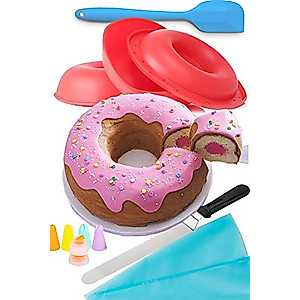 OMG Giant Donut Baking Kit - Nonstick Silicone Giant Doughnut Cake Pan Baking and Decorating Supplies Bundle. Stay Home and Bake Gift Set