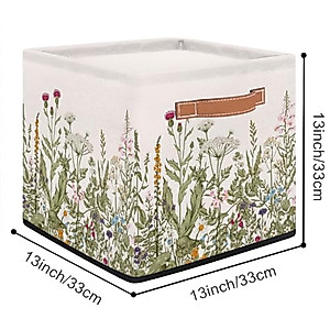 13x13x13 Storage Cube Bins Spring Flowers Floral Storage Cubes 13 inch Collapsible Storage Bins Cubby Storage Baskets for Organizing Shelf Cabinet Bookcase Boxes