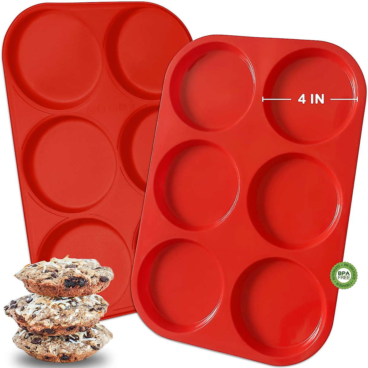 GDDGCUO Muffin Top Pan, 4 Inch Silicone Muffin Top Pans for Baking, Perfect for Hamburger Bun, Egg Sandwich Molds, Mini Pie, Egg Muffin, Food Grade and BPA Free (4 Inch, 2Pcs)