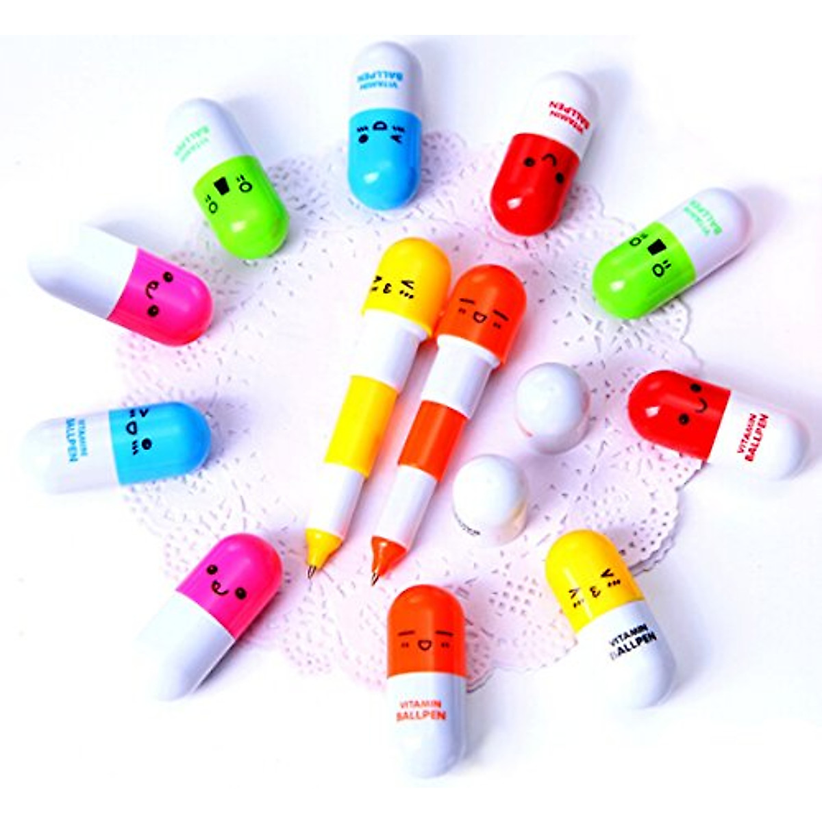 Bokit 24pcs/lot Vitamin Pen, Ballpoint Pen, Vitamin Pill, Novelty Pen, Size12x2.4cm, Gift Pen,multicolor