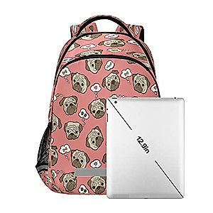 ALAZA Animal Pug Dog Puppy Backpack for Students Boys Girls School Bag Travel Daypack