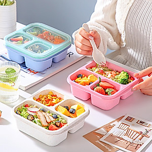 TOUWMX Bento Box For Kids - 6 Pack 3 Compartments Meal Prep Containers Reusable Wheat Straw Lunchable Containers, Snack Containers Snack Box For Adults, Bento Box Kids Lunch Box