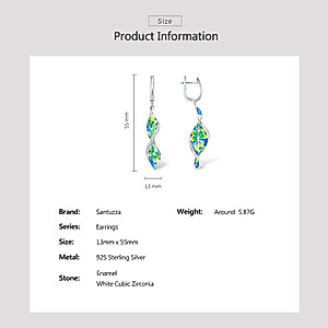Santuzza Flower Earrings 925 Sterling Silver Cubic Zirconia Enamel Twisted Spiral Dangle Earrings for Women (Green)