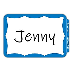 C-Line Pressure Sensitive Peel and Stick Name Badges, Blue Border, 3.5 x 2.25 Inches, 100 per Box (92265)