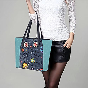 Womens Handbag Planet Moon Space Cat Leather Tote Bag Top Handle Satchel Bags For Lady