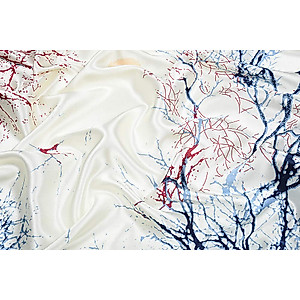 corciova 35 x 35 Large Bandana Women Satin Tie Square Headband Silk Like Hair Scarf Wrap Headscarf Prussian Blue Beige Trees