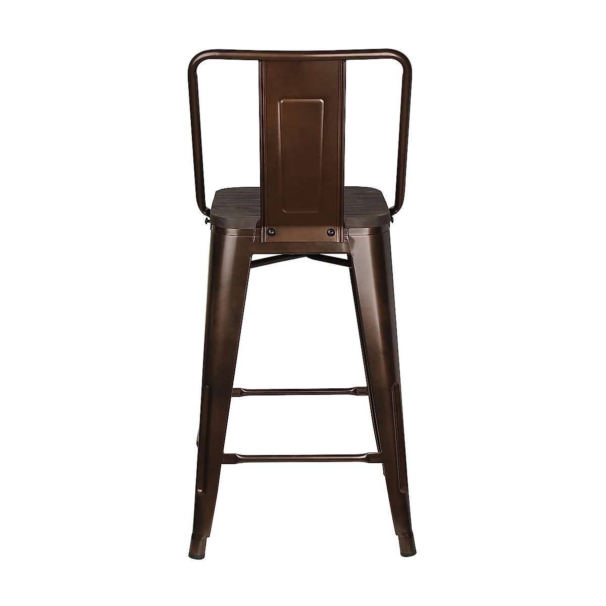 LEEJAY Commercial Grade Indoor Metal Bar Stools Set of 4, 24 Inch High Back, Gun Gray Counter Height Patio Barstools with Black Padded Cushion, 12"x12" Seat, Extra Durable and Stackable, Easy Assembly