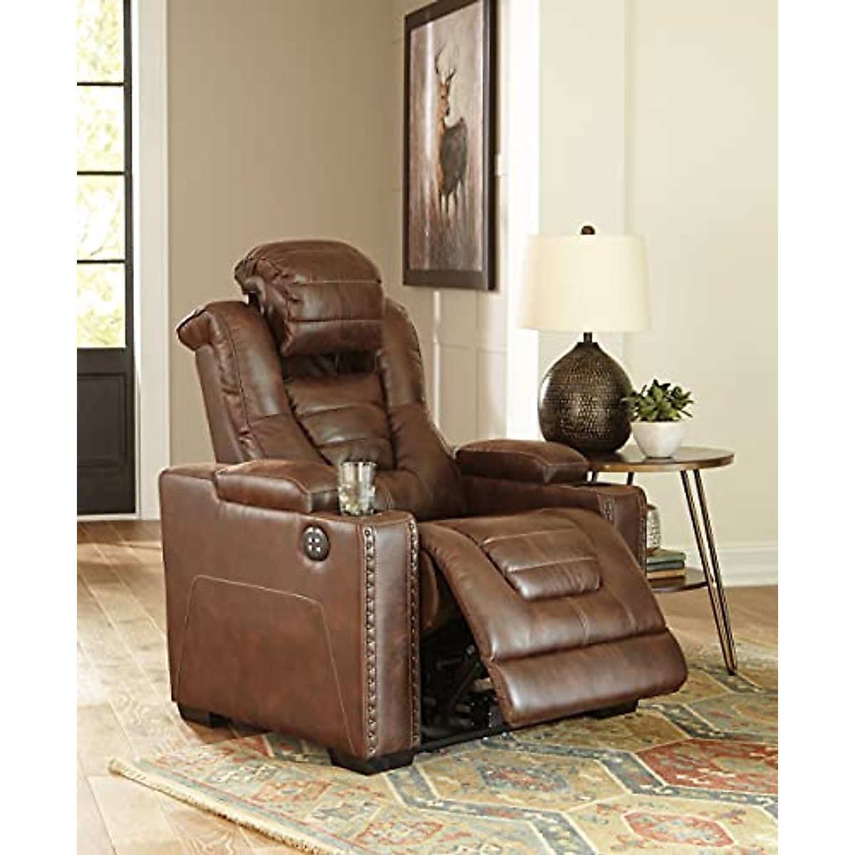 Signature Design by Ashley Owner's Box Faux Leather Power Recliner with Adjustable Headrest, Brown