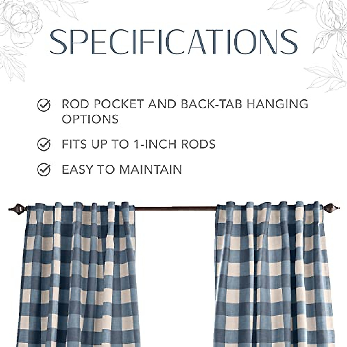 Elrene Home Fashions Farmhouse Living Grainger Buffalo-Check Blackout Window Curtain, Living Room and Bedroom Drape with Rod Pocket Tabs, 52" x 95", Indigo, 1 Panel