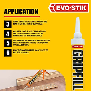Evo-Stik GRIPFILL Solvent Free Adhesive, Multi-Purpose, High Strength, Gap Filling, Colour: White