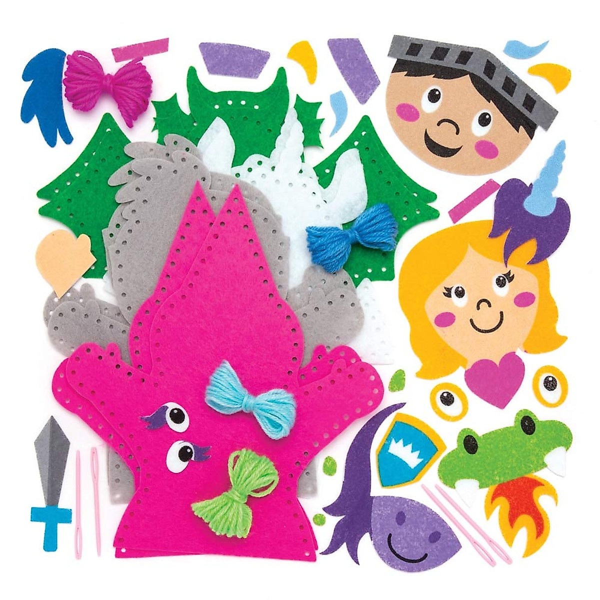 Baker Ross Fairy Tale Hand Puppet Sewing Kits - Pack of 4, Make Your Own Wooden Puppets, Puppets for Kids, Wooden Crafts for Kids to Assemble and Decorate (AW692)