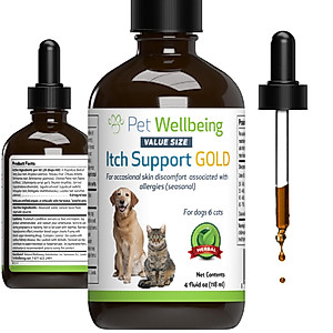 Pet Wellbeing Itch Support Gold for Dogs - Occasional Itching, Scratching, and Hot Spots, Environmental and Seasonal Allergies - Veterinarian-Formulated Herbal Supplement 4 oz (118 ml)