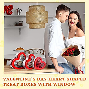 9 Pieces Mother's Day Heart Shaped Gift Boxes with Transparent Window Red Heart Dot Flower Boxes Cardboard Floral Gift Goody Box for Holiday Decorative Present Wrapping Packaging, 3 Sizes