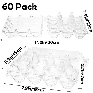 Youeon 60 Pack Plastic Egg Cartons 12 Count, Clear Egg Cartons for Chicken Eggs 3x4 Grid, Reusable Egg Cartons Bulk Perfect for Family, Farm, Markets, Display, Camping -Medium