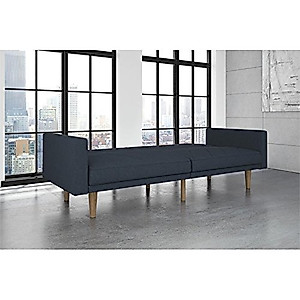 DHP Paxson Convertible Futon Couch Bed with Linen Upholstery and Wood Legs - Navy Blue, Modern/Contemporary