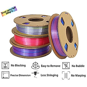 Taiyiyun 3D PLA Filament 1.75mm Bundle, Dual Color Filament PLA Dimensional Accuracy +/- 0.03 mm 3D Printing Filament, Color Changing PLA Silk Filament 250g*4 Spools