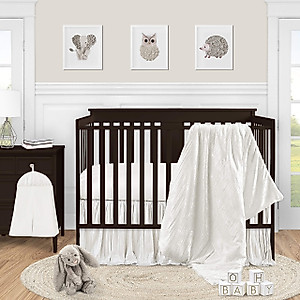 Sweet Jojo Designs Ivory Velvet Baby Girl Nursery Crib Bedding Set - 4 pieces - Solid Color Off White Cream Crinkle Crushed Luxurious Elegant Boho Shabby Chic Vintage Luxury Princess Boutique Designer