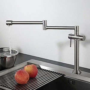 LEEOX Pot Filler Faucet, Solid Brass Kitchen Faucet, Deck Mount Kitchen Sink Faucet with Double Swing Arm, Dual Handle Hot and Cold Water Kitchen Mixer Tap,Gold (Color : Brushed Nickel)