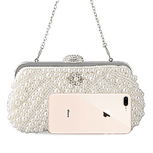 BAGLAMOR Women's Evening Bag Pearl Clutch Purses Crystal Handbag for Wedding Evening Casual Party
