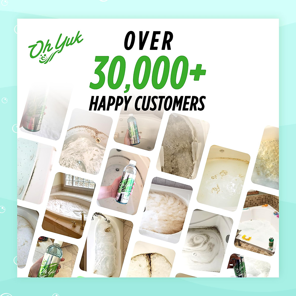 Oh Yuk Jetted Tub Cleaner for Jet Tubs, Bathtubs, Whirlpools, The Most Effective Jetted Tub Cleaner, Septic Safe, 4 Cleanings per Bottle - 16 Ounces