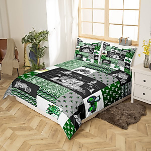 Erosebridal Green Tractor Duvet Cover Full Size Farm Vehicle Truck Bedding Set Cartoon Equipment Construction Harvester Comforter Cover for Kids Boys Car Bedroom Decor with 2 Pillowcases, Grey
