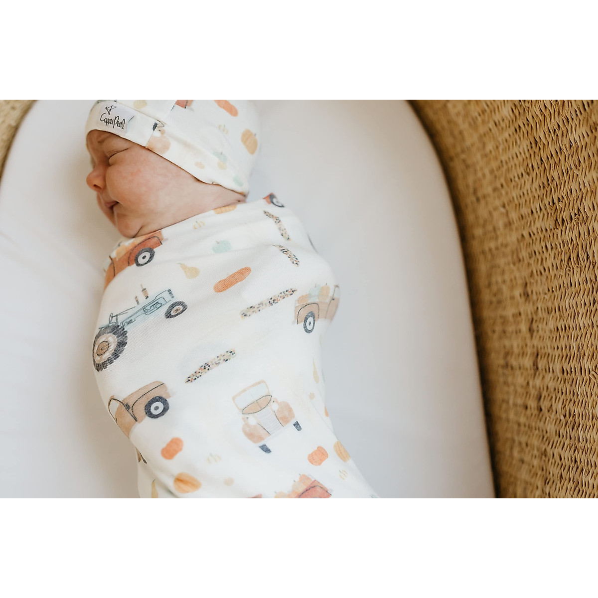Large Premium Knit Baby Swaddle Receiving Blanket"Hayride" by Copper Pearl